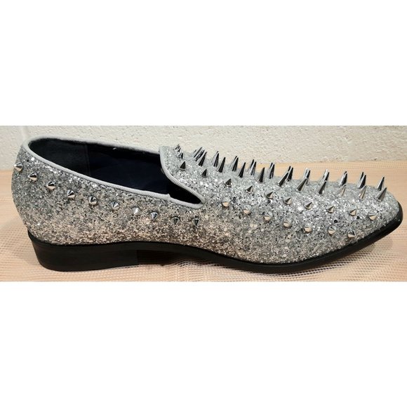 Enzo Romeo | Shoes | New Enzo Silver Spike Shoes Slip On Loafers ...